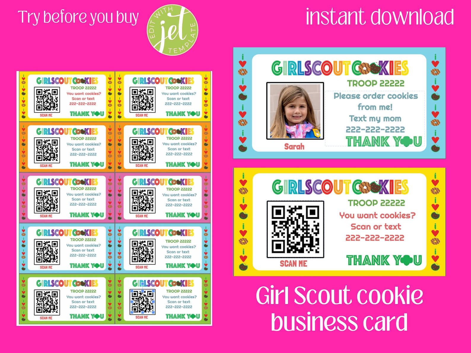 Girl Scout Cookie Business Card With QR Code, or Girl Scout Picture ...