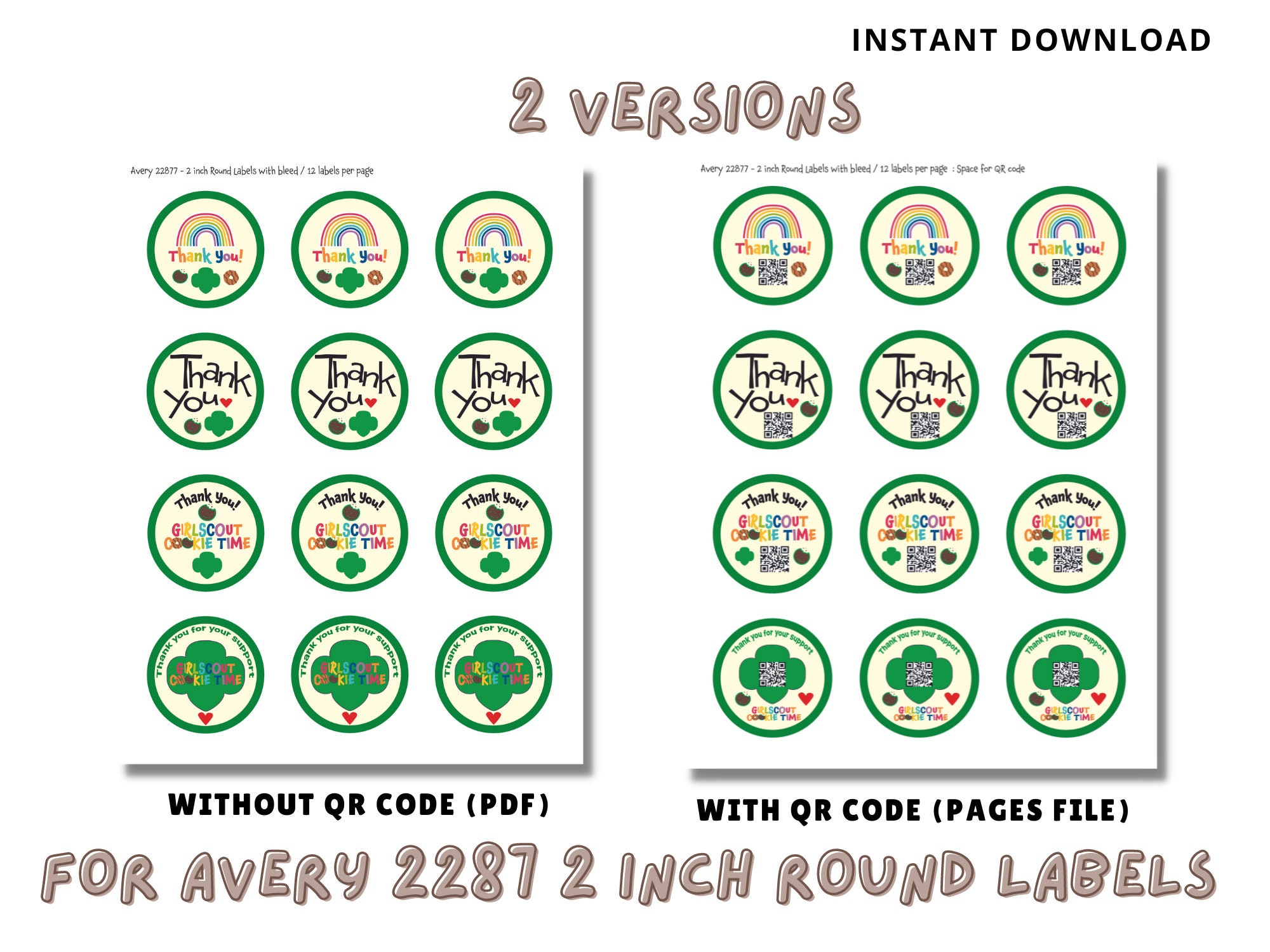 Girl Scout Cookie Thank You Stickers/tag, Instant Download, Editable QR ...