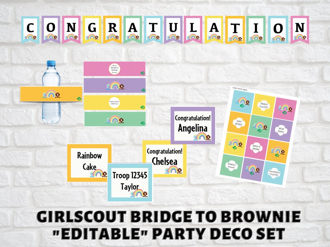 Girl Scout Bridge to Brownie, Party Decoration Set - Editable PDF, Name ...