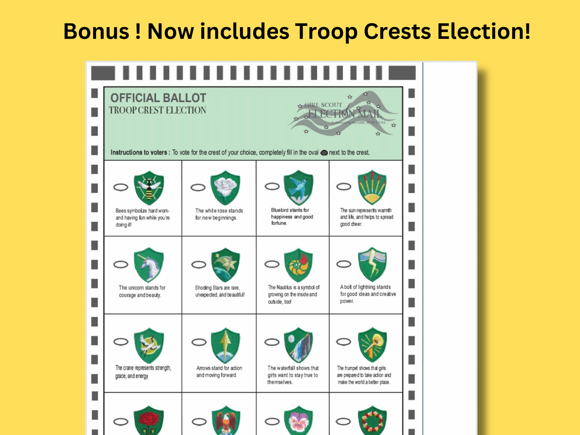 Girl Scout Mock Election, Ballot, Vote, Democracy, Bonus Troop Crest ...