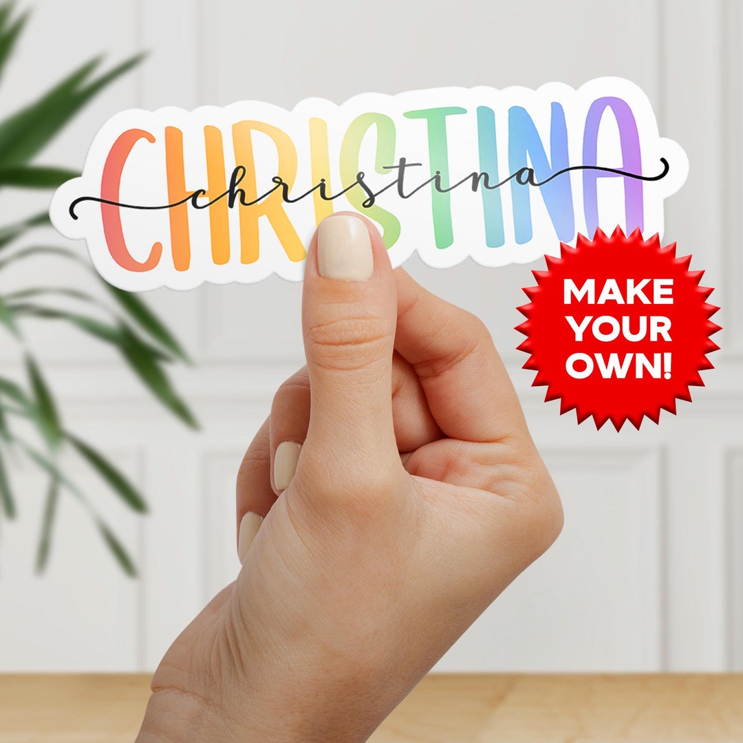 Personalized Cursive Name Sticker - Custom Colorful Text Decal Stickers ...