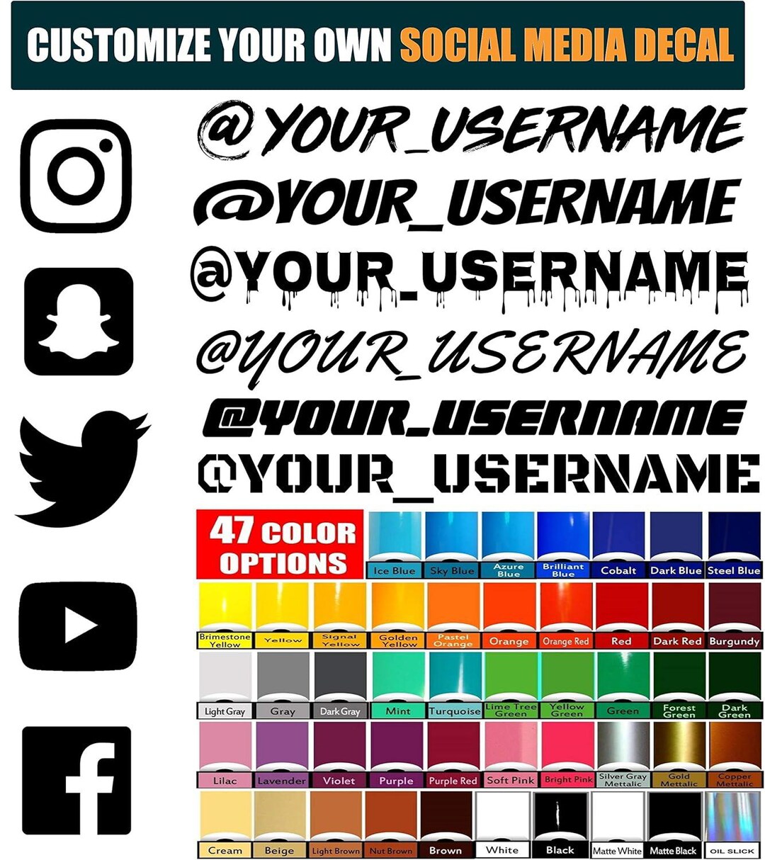 CUSTOM Social Media Decal Stickers - Customized Name Username Logo ...
