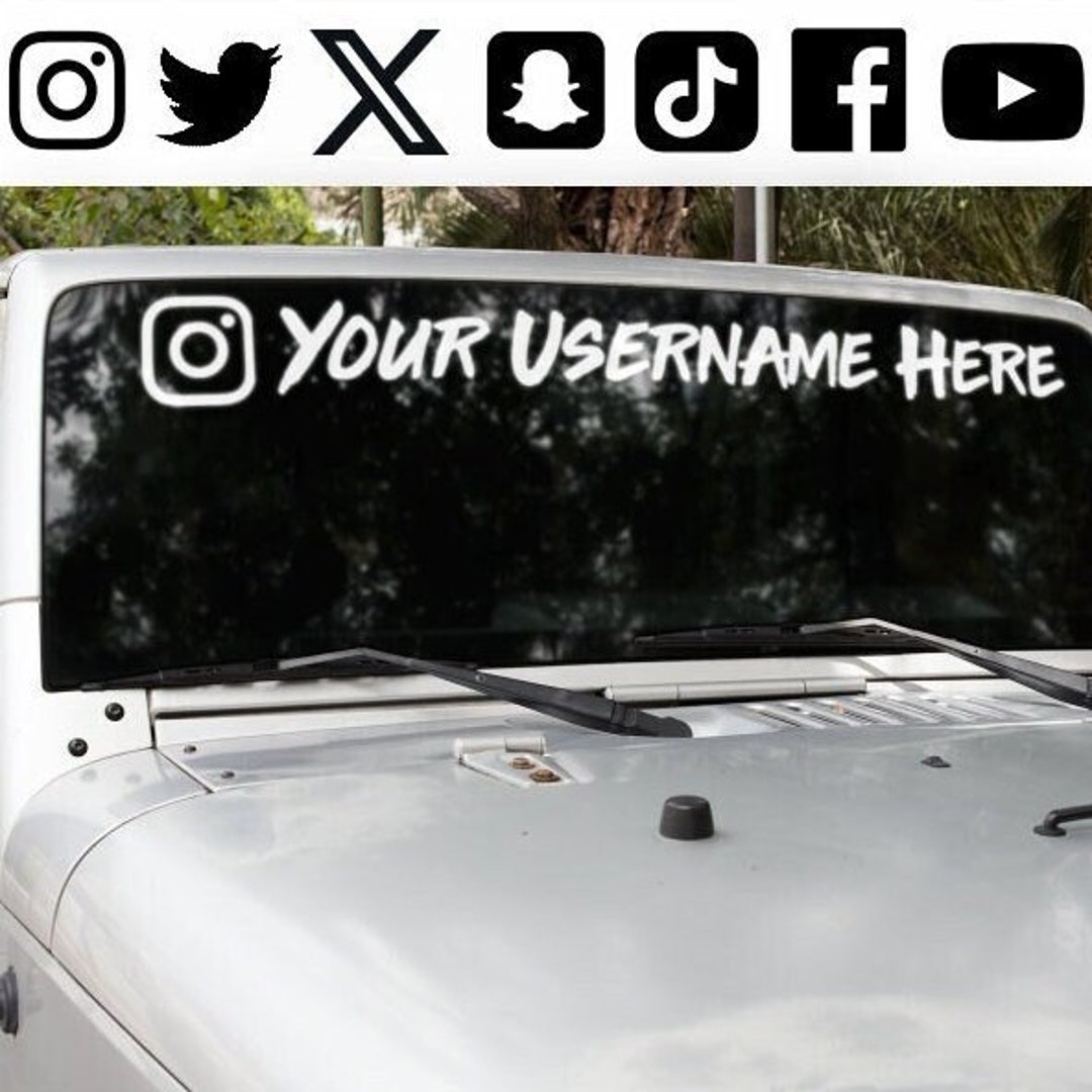 CUSTOM Vinyl Car Windshield SOCIAL MEDIA Banner Design Your Own Text ...