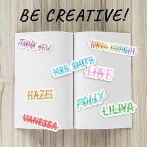 Personalized Cursive Name Sticker - Custom Colorful Text Decal Stickers ...