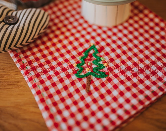 VTG 1960's / Christmas Half Apron / Red Gingham Check With Christmas ...