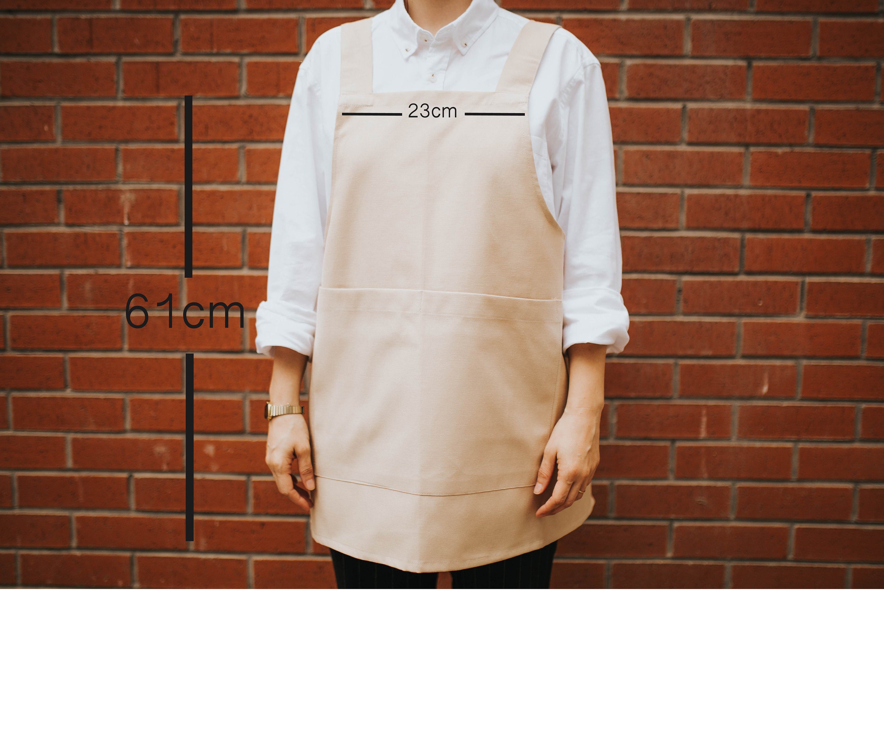 Beige Cross Back No Tie Apron With Large Pockets - Etsy