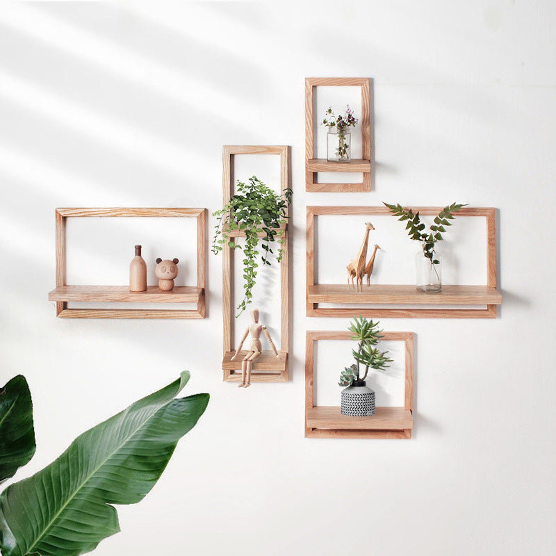 Solid Wood Square Floating Shelf Decorative Frame With Green - Etsy
