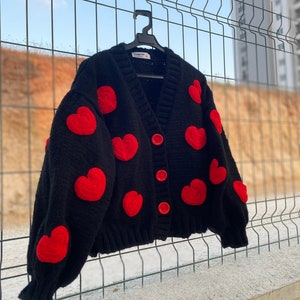 Heart Chunky Cardigan | Handmade Sweater for Women | Heart Knit Jacket ...