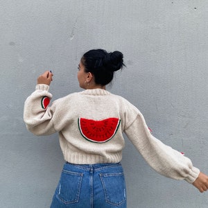 Handmade Wool Knit Watermelon Cardigan: Chunky Oversized Fit - Etsy