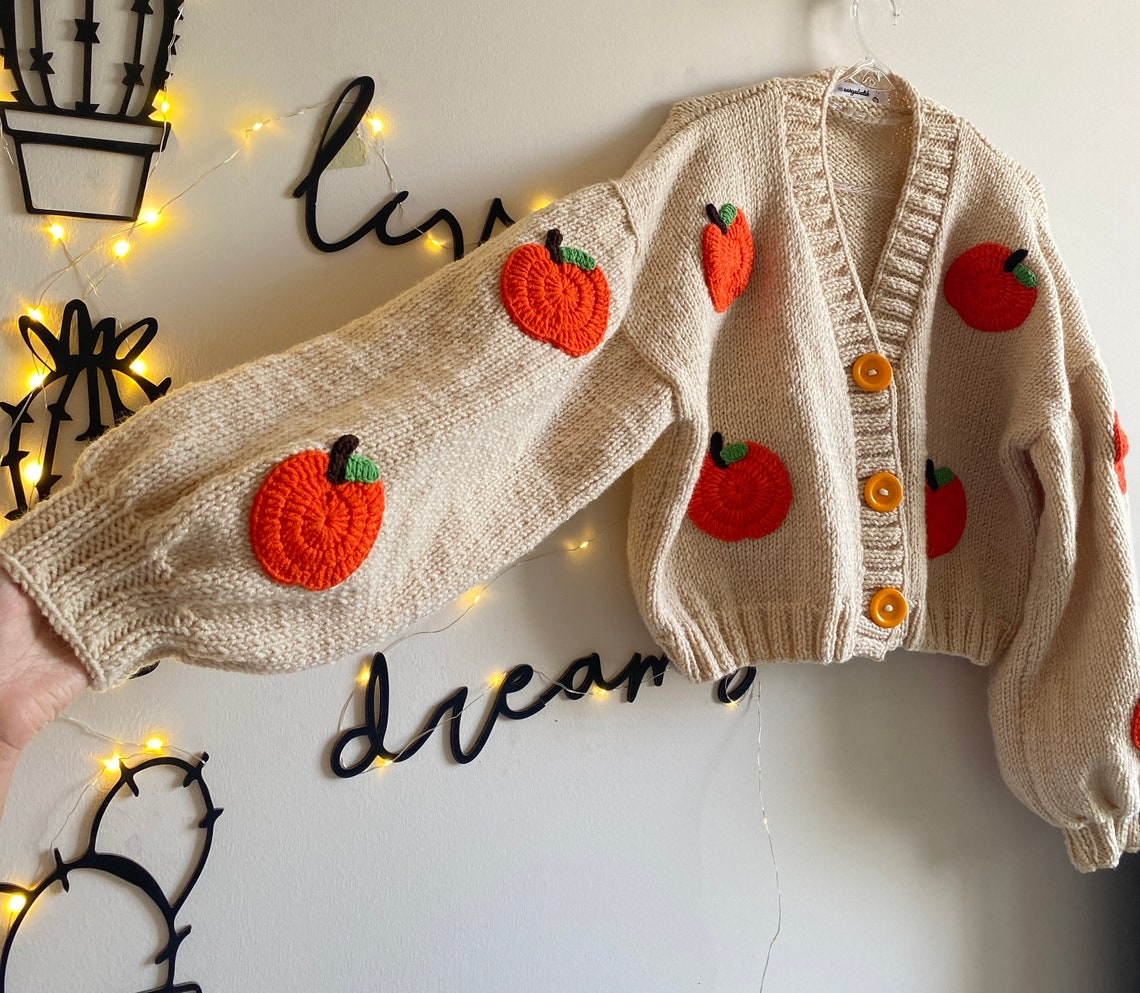 Pumpkin Chunky Cardigan Handmade Sweater for Women Pumpkin - Etsy