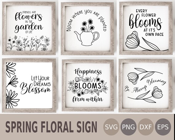 Floral Wall Sign Svg Flower Bundle Spring Decor Bloom Cut File | Etsy
