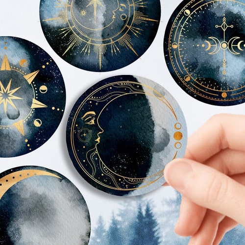 Space Stickers Moon Stickers Watercolor Stickers Celestial - Etsy