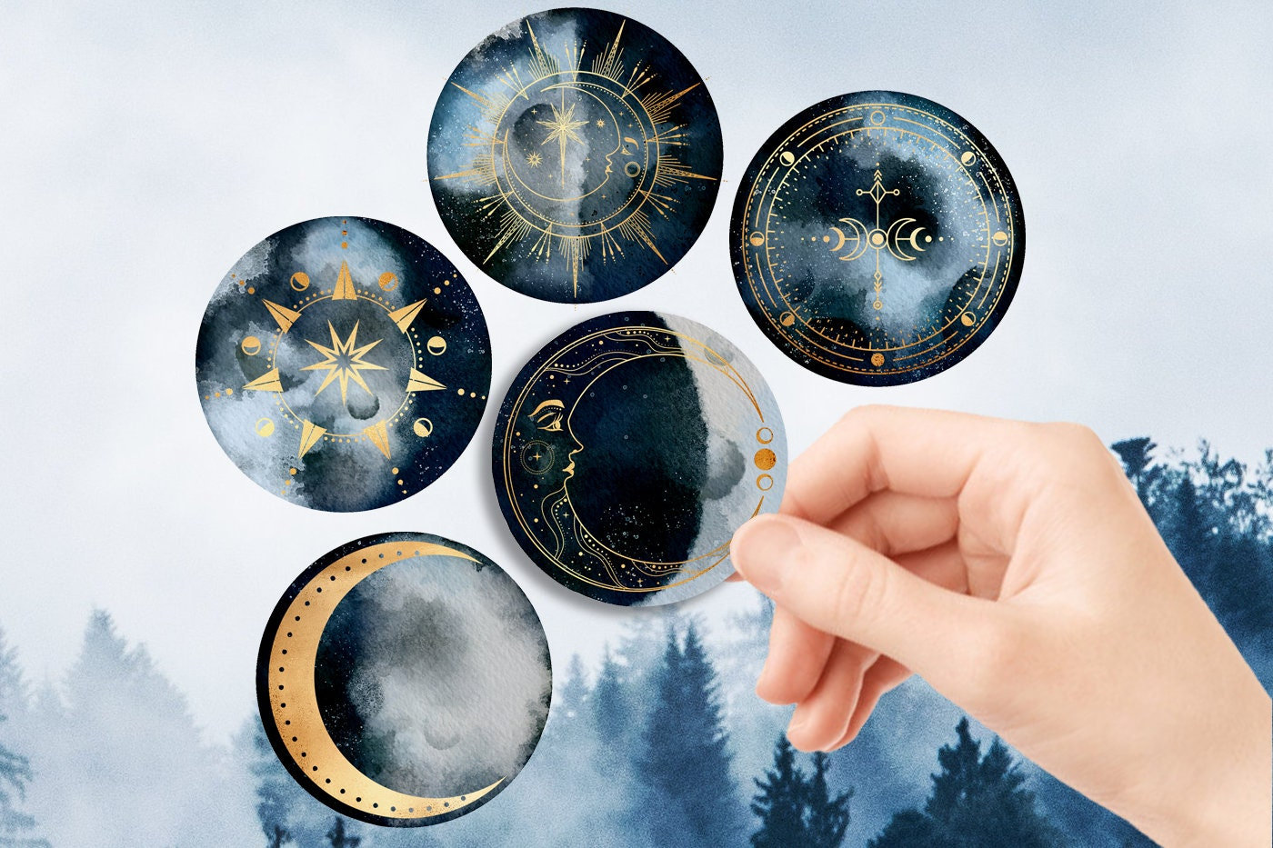Watercolor Moon Stickers, Celestial Planner Stickers - Etsy
