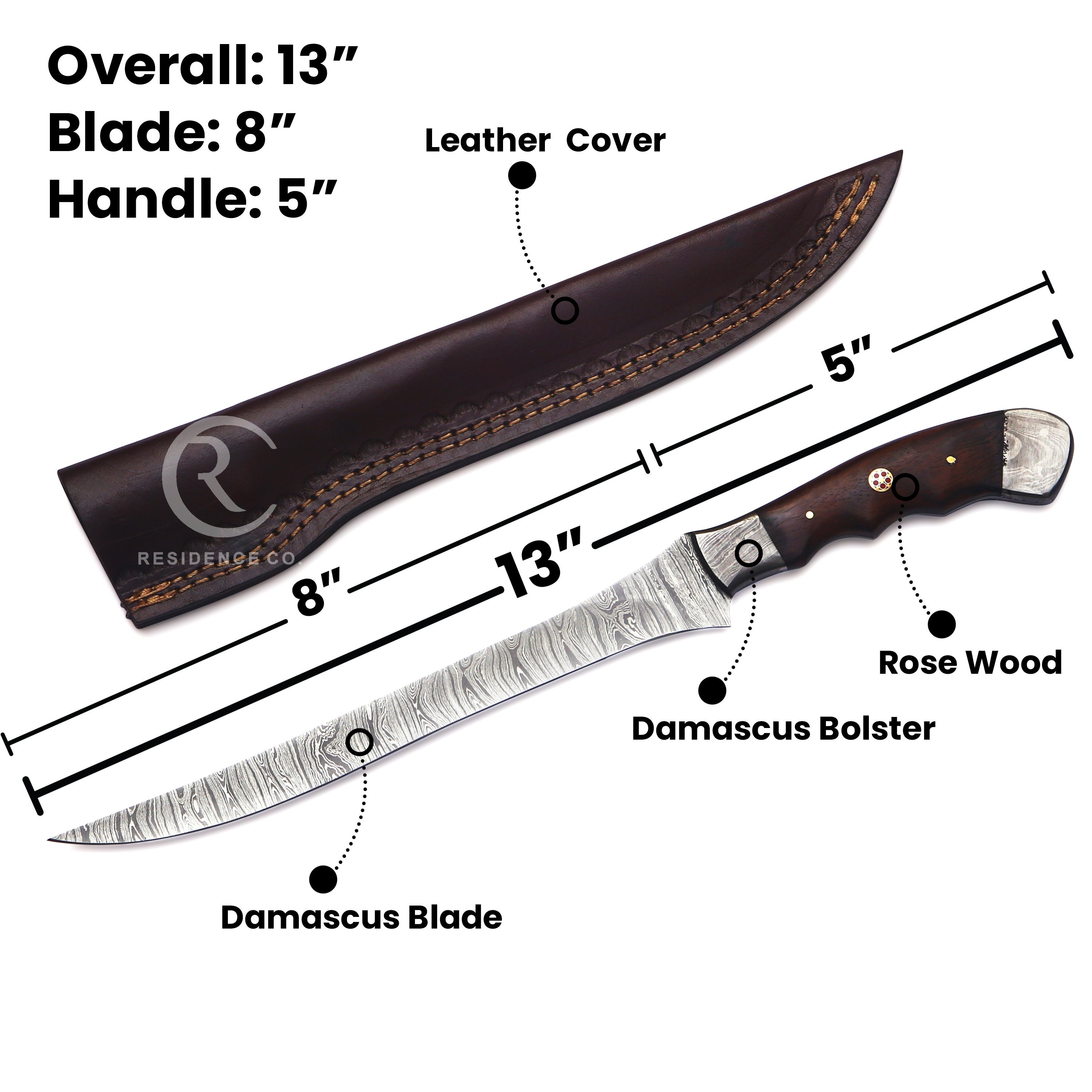 Damascus Steel Fillet Fishing Knife, Handmade Damascus Fillet Knife ...