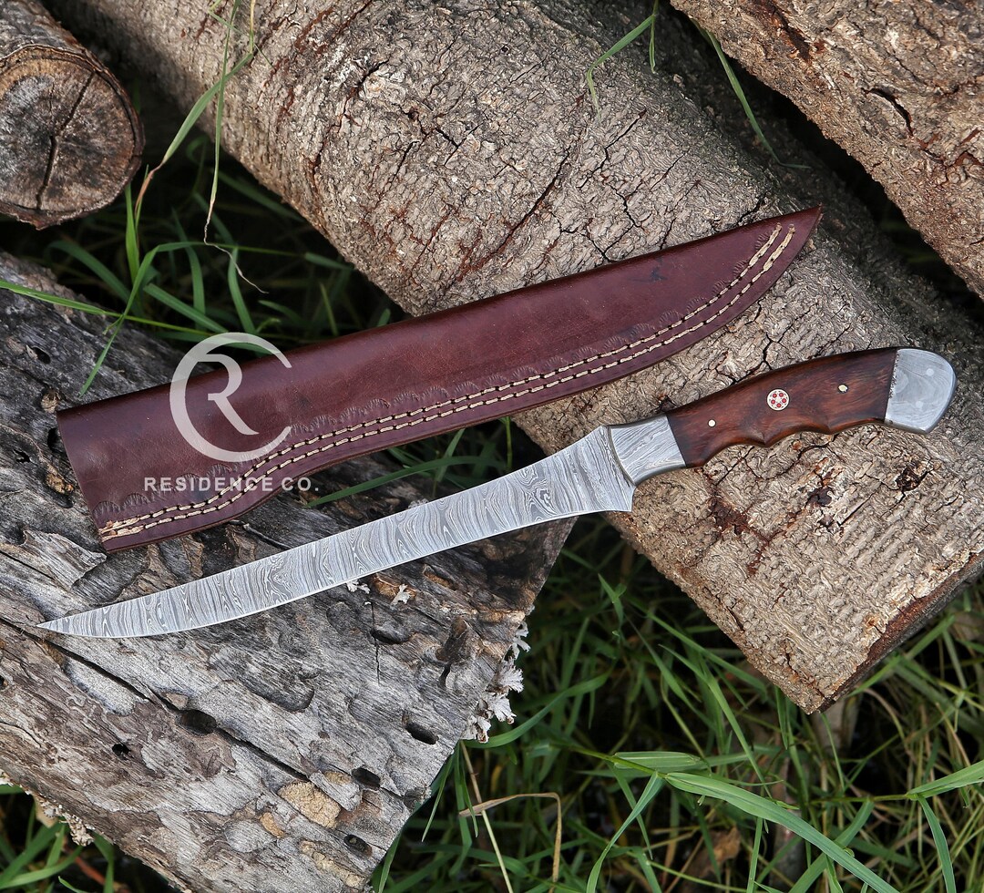 Damascus Steel Fillet Fishing Knife, Handmade Damascus Fillet Knife ...