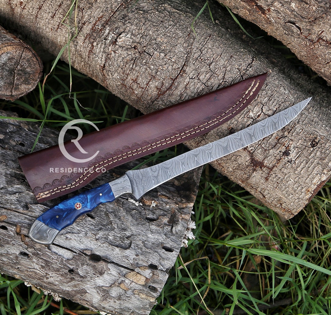 Damascus Steel Fillet Fishing Knife, Handmade Damascus Fillet Knife ...