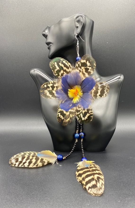Exotic Tribal Bohemian Flower Feathers Earring - Etsy