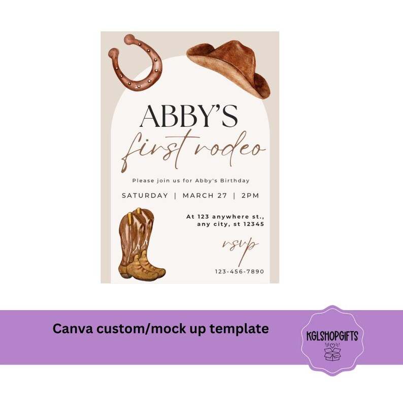 Rodeo Birthday Party Invitation Canva Template - Etsy