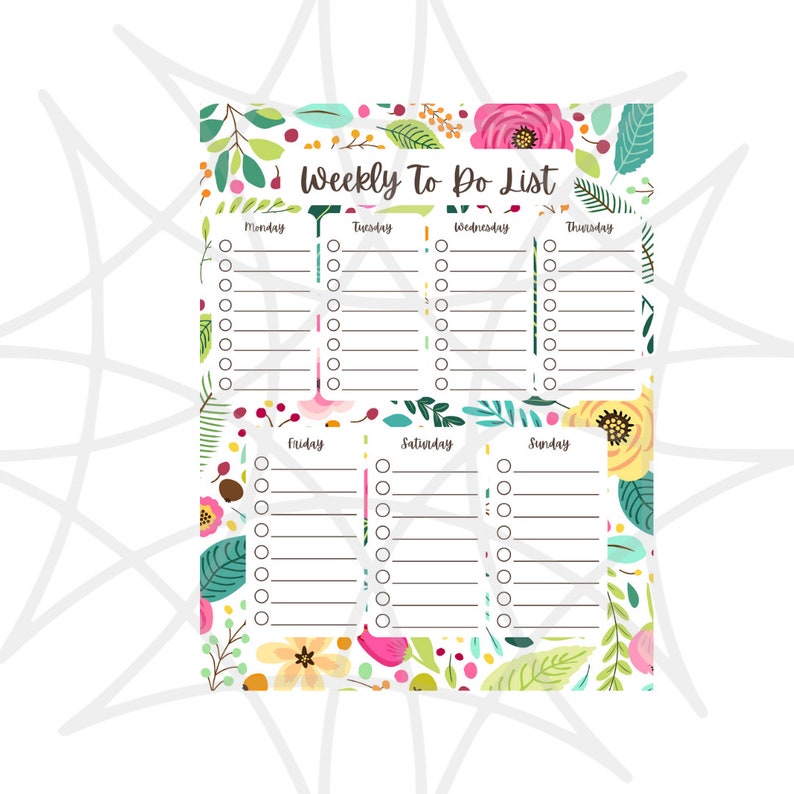 Weekly to Do List- Floral - Etsy