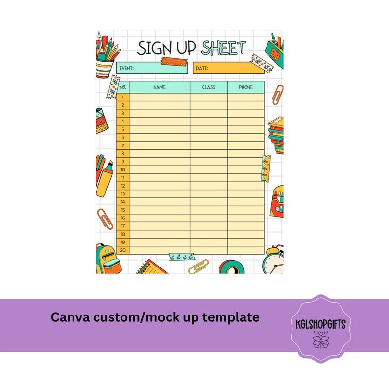 Sign up Sheet PDF or Custom Template Option - Etsy