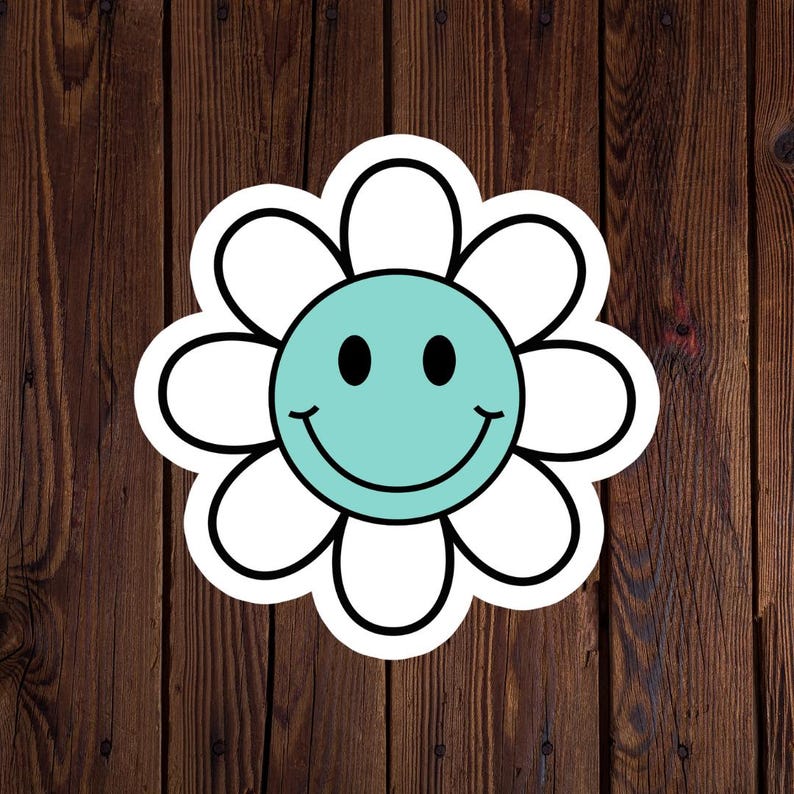 Teal Smiley Flower Sticker | Waterproof Vinyl Sticker | Durable Laptop ...