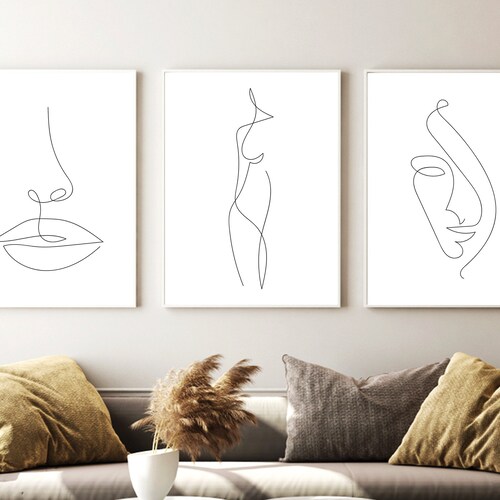 Abstract Woman Face and Body Line Art Printable Set of 3 | Etsy