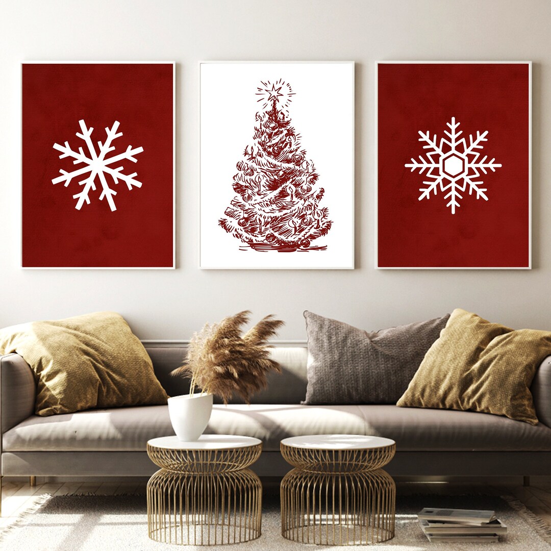 Set of 3 Christmas Wall Art, Printable Christmas Red Wall Decor ...