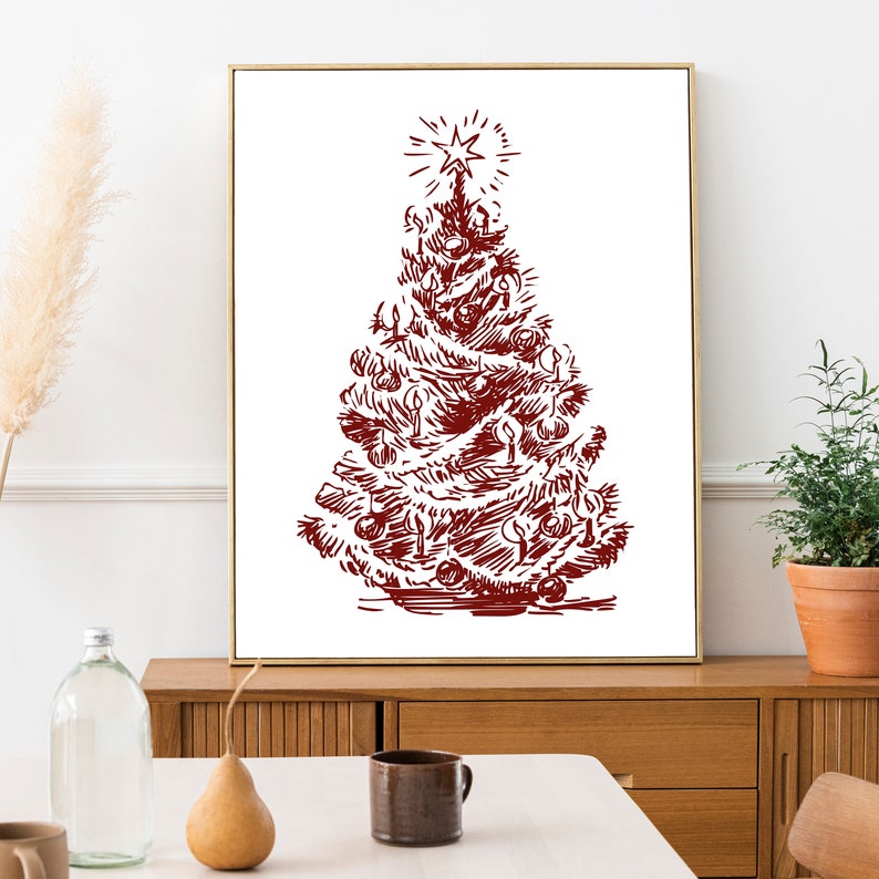 Set of 3 Christmas Wall Art, Printable Christmas Red Wall Decor ...