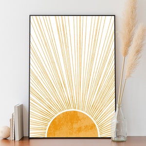 Minimalist Sun Wall Art, Sunshine Wall Art, Gold Sun Home Decor, Mid ...