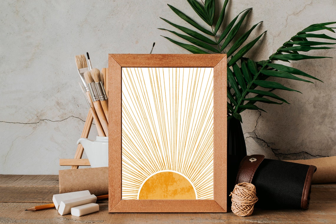 Minimalist Sun Wall Art Sunshine Wall Art Gold Sun Home - Etsy