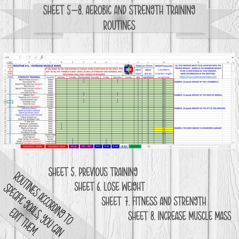Weekly Caloric Balance Calculation, Fitness Planner Spreadsheet ...