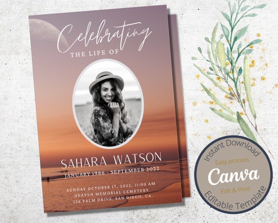 Editable Funeral Program Template Sunset Funeral Program - Etsy Singapore