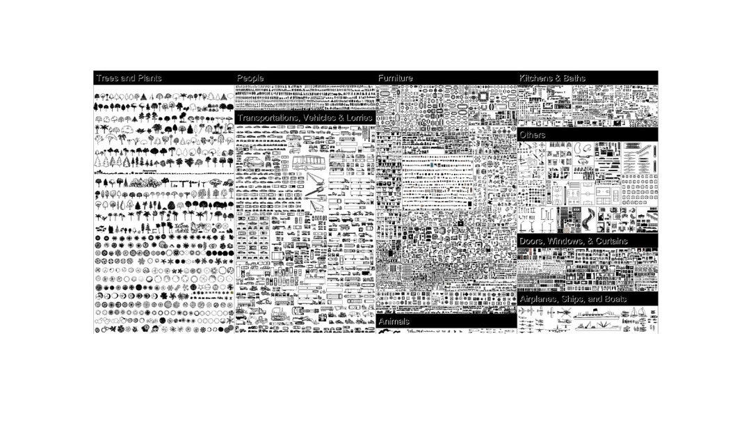 Dessins de modèles de blocs AutoCAD 2D DWG : meubles, cuisines, salles ...