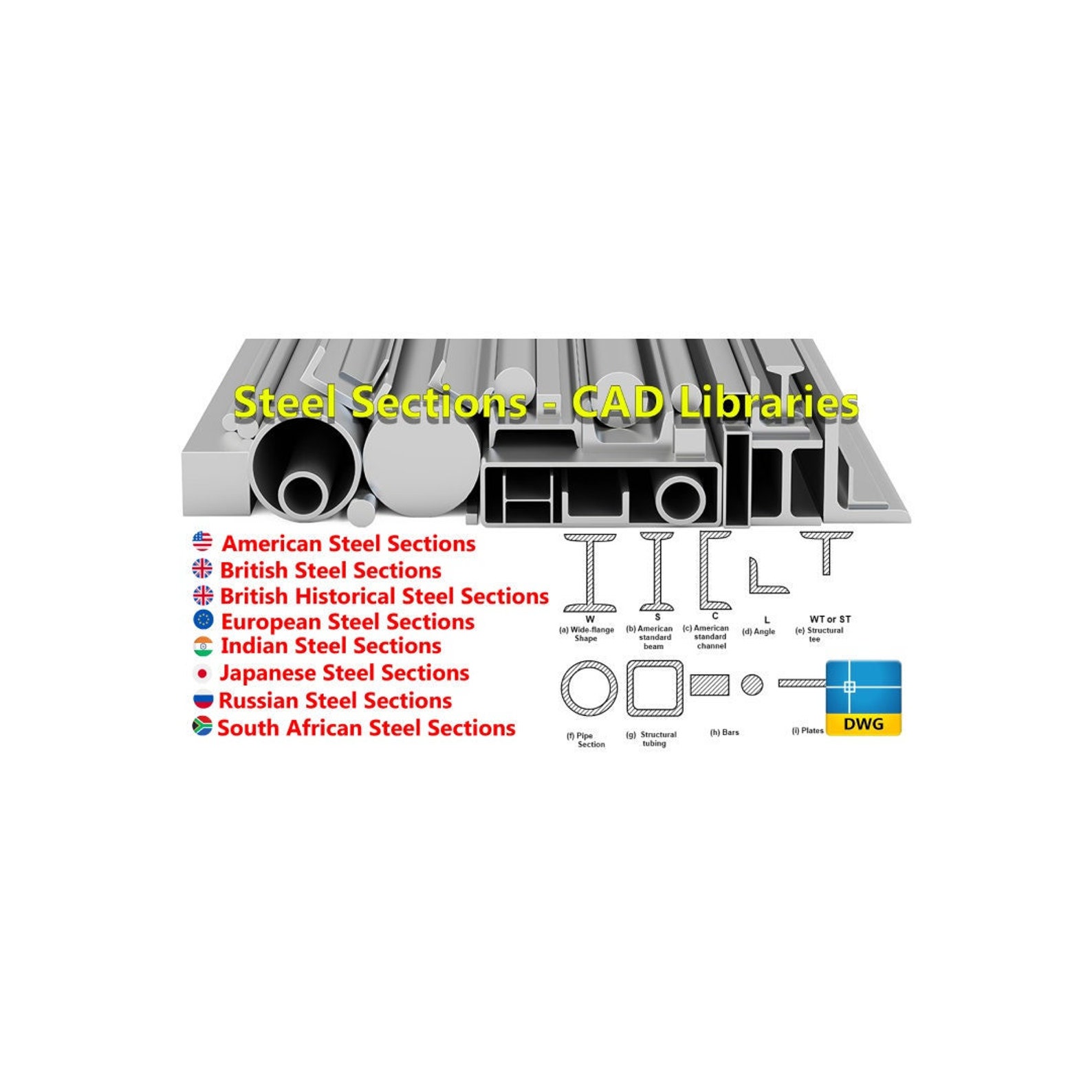Steel Sections CAD Libraries DWG, Autocad Blocks Constructions and ...