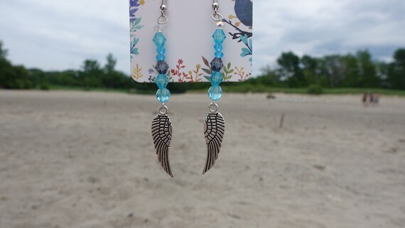 Angel Wing Turquoise Beaded Dangling Charm Earrings Silver - Etsy