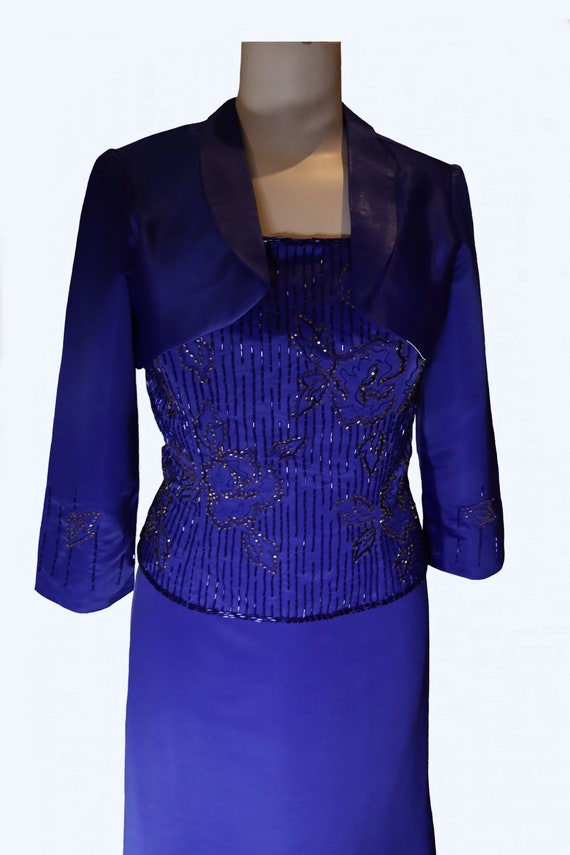 Vintage Blue Satin Dress with Bodice and Bolero Jacke… - Gem