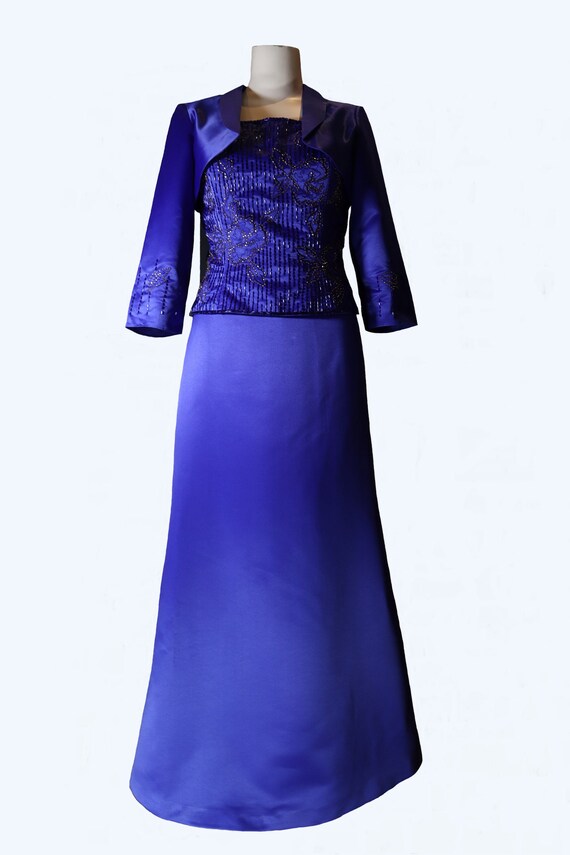 Vintage Blue Satin Dress with Bodice and Bolero Jacke… - Gem