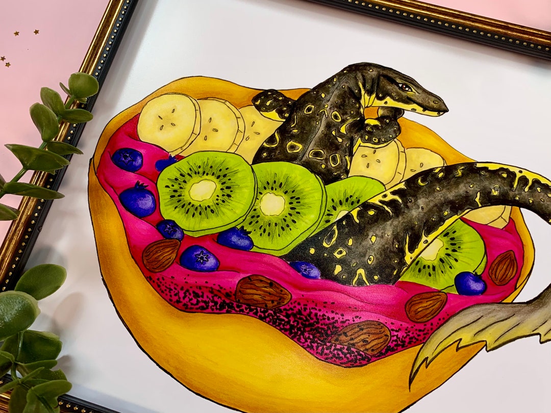 Smoothie Bowl Mermaid Lizard Art Print Malayan Water Monitor - Etsy
