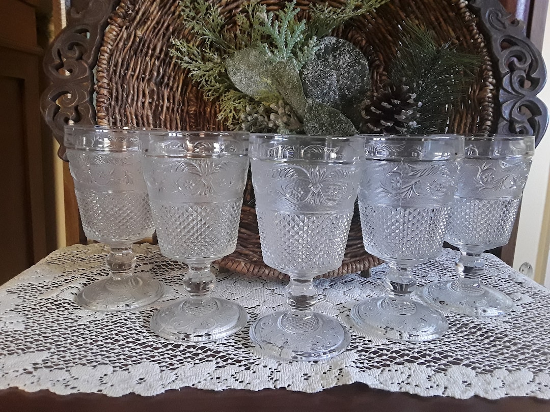 Vintage Duncan Miller Water Goblets, Clear Sandwich Glass, Reproduction ...