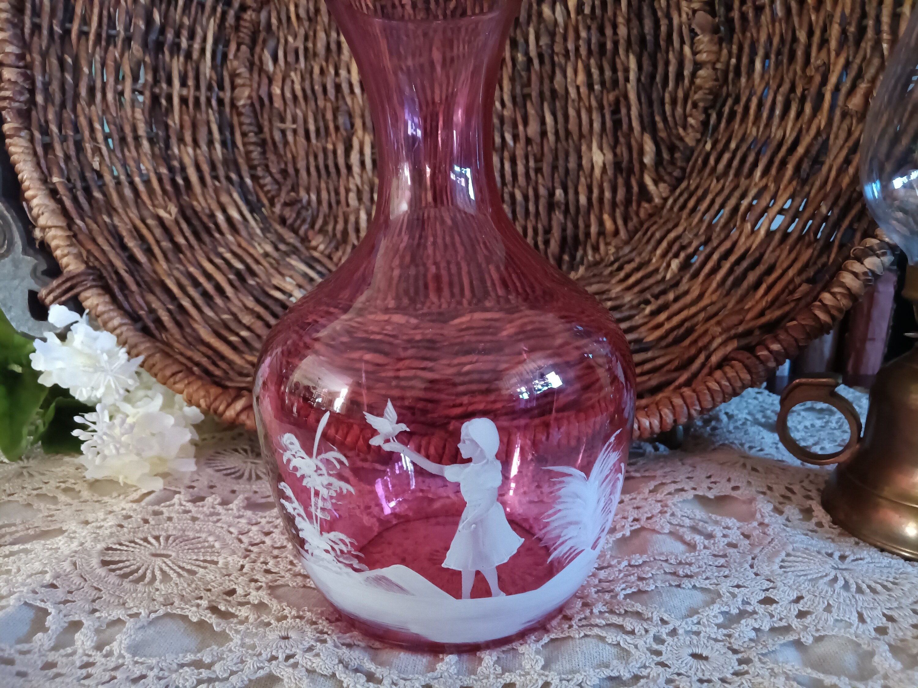 Mary Gregory Fenton Cranberry Glass Carafe - Etsy
