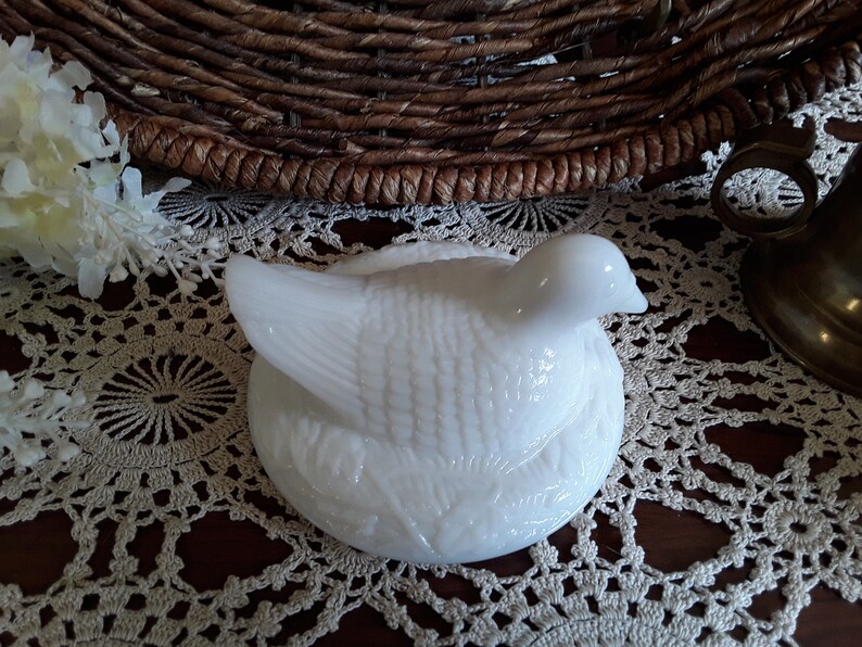 Avon White Milk Glass nesting Dove Covered Dish or - Etsy