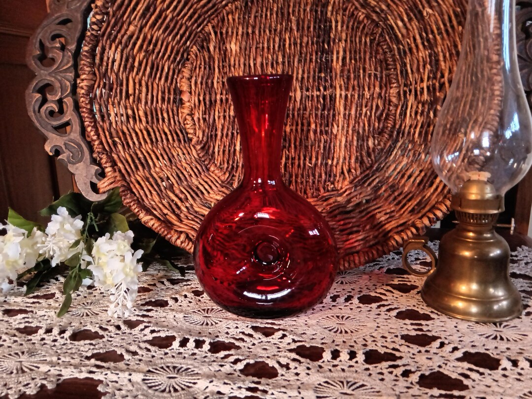 Vintage Blenko Glass Red Pinch Vase Donut Bottle 1950s Mid Century - Etsy