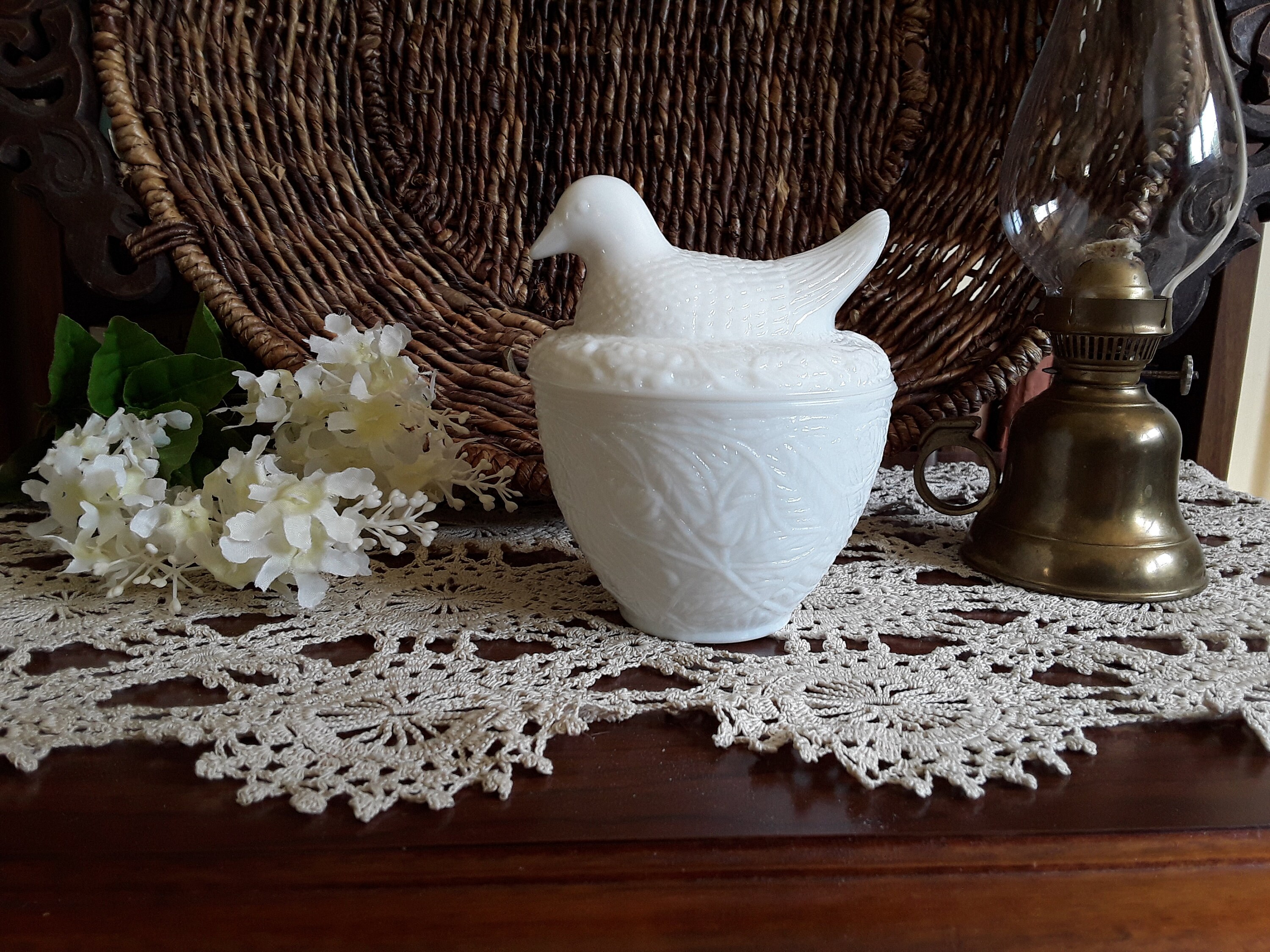 Avon White Milk Glass nesting Dove Covered Dish or - Etsy