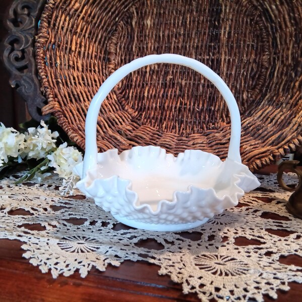 Milk Glass Basket - Etsy