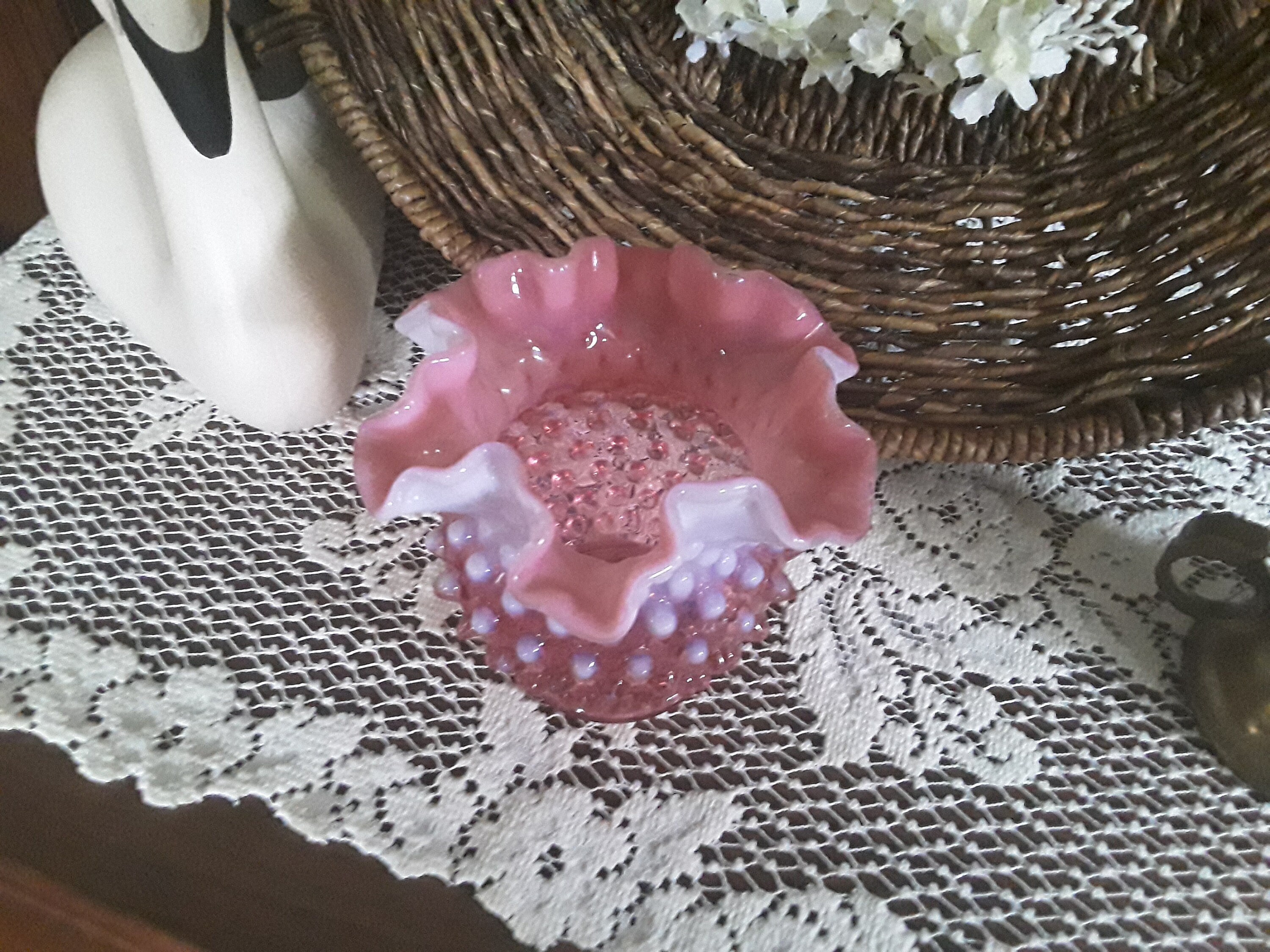 Fenton Pink Cranberry Opalescent Hobnail Double Crimped Vase - Etsy