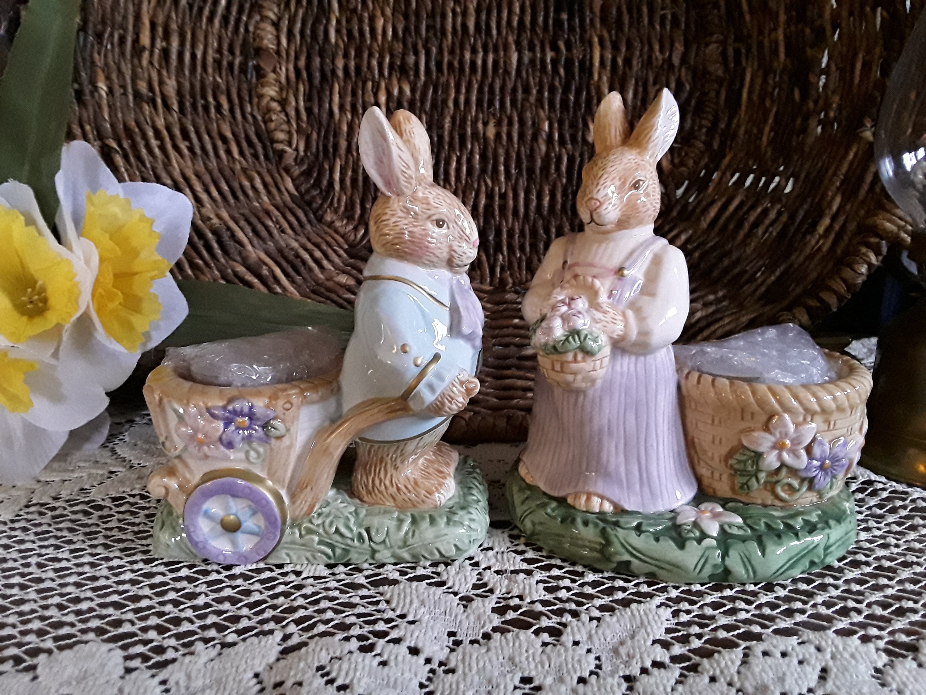 Vintage Avon Springtime Collection, Easter Bunny Rabbit Pair, Votive ...