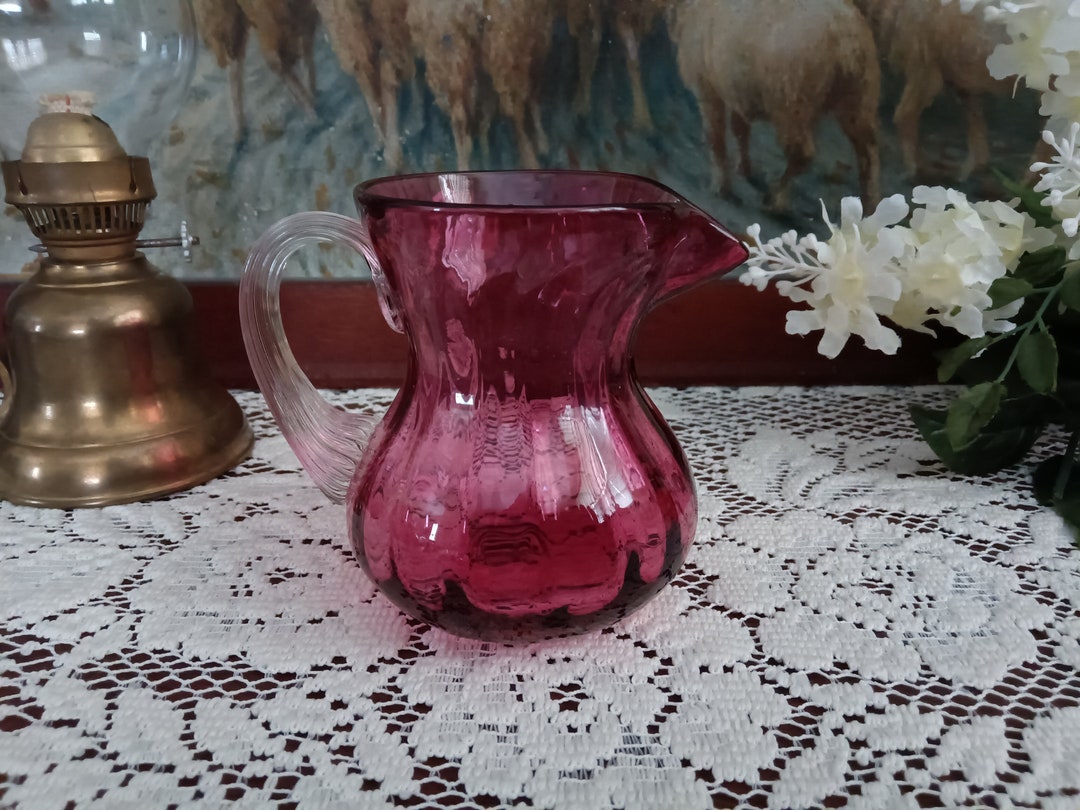 Small Pilgrim Glass Cranberry Pitcher With Applied Handle - Etsy