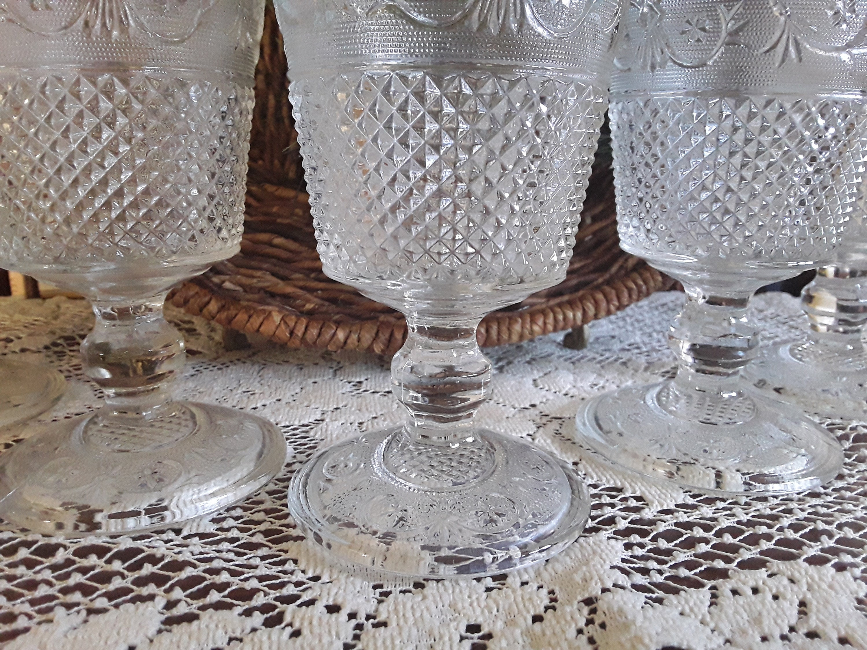Vintage Duncan Miller Water Goblets, Clear Sandwich Glass, Reproduction ...