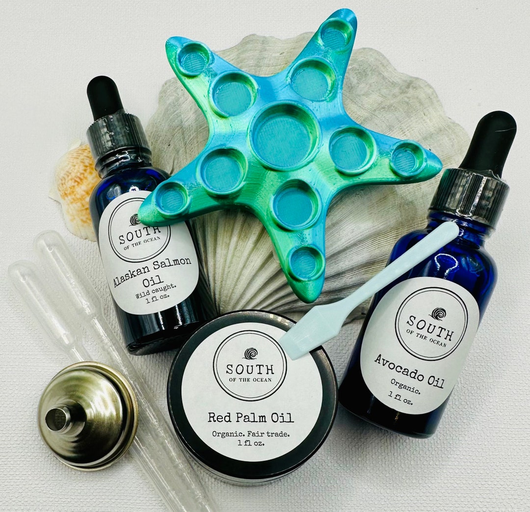 3 Oil Mini Set Refillable Glass W/ Starfish Oil Dish & Tool Set - Etsy