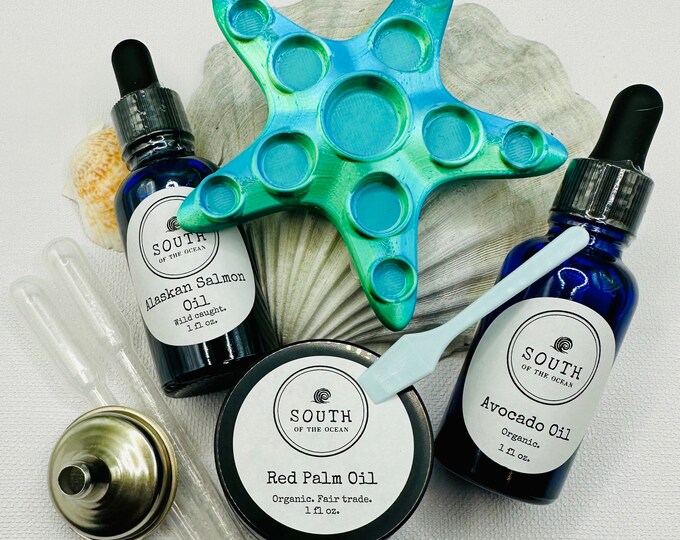 3 Oil Mini Set - Refillable Glass W/ Starfish Oil Dish & Tool Set - Etsy